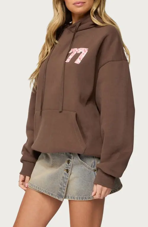 EDIKTED Graphic Oversized Hoodie - Brown