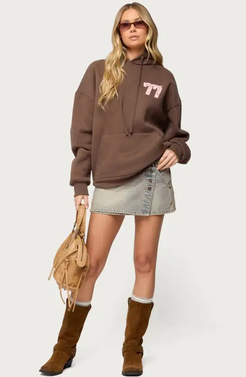 EDIKTED Graphic Oversized Hoodie - Brown