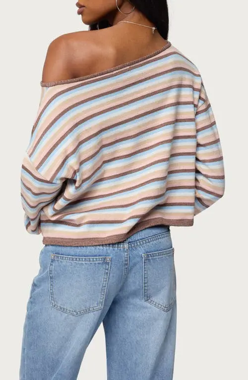 EDIKTED Alexis Stripe Off-the-shoulder Long-sleeve Top