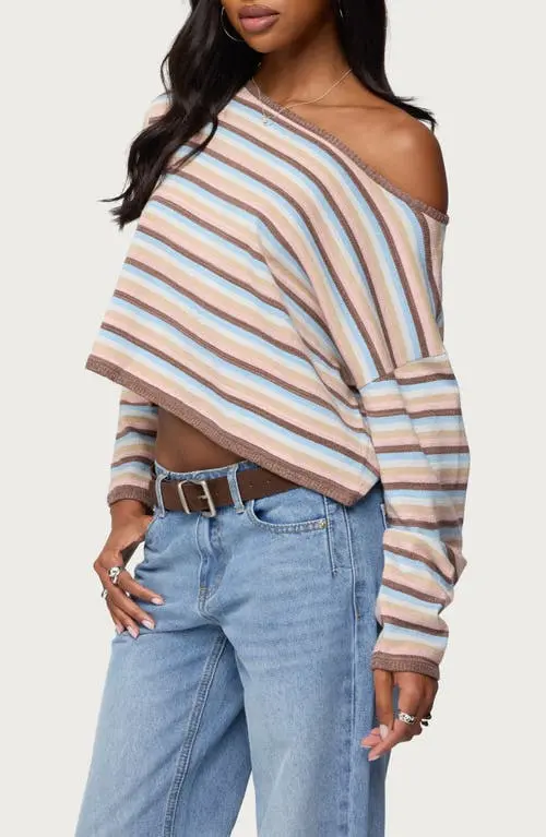 EDIKTED Alexis Stripe Off-the-shoulder Long-sleeve Top