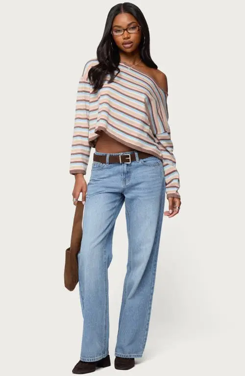 EDIKTED Alexis Stripe Off-the-shoulder Long-sleeve Top