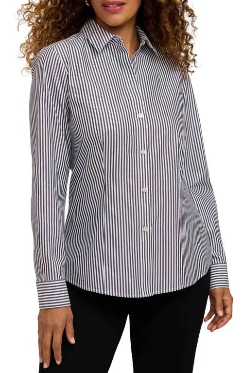 Foxcroft Dianna Stripe Cotton Button-up Shirt - Black/white