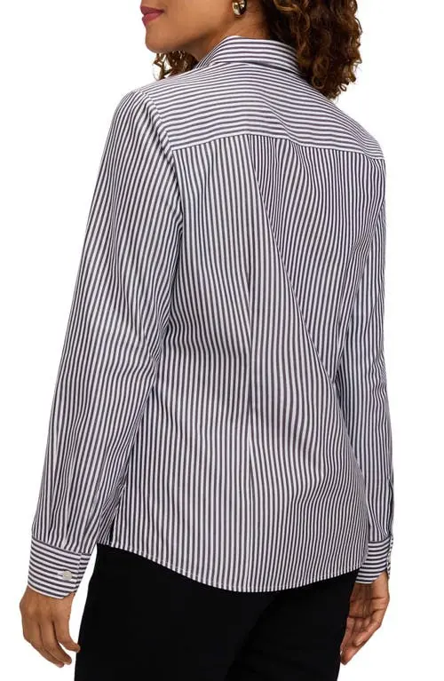 Foxcroft Dianna Stripe Cotton Button-up Shirt - Black/white
