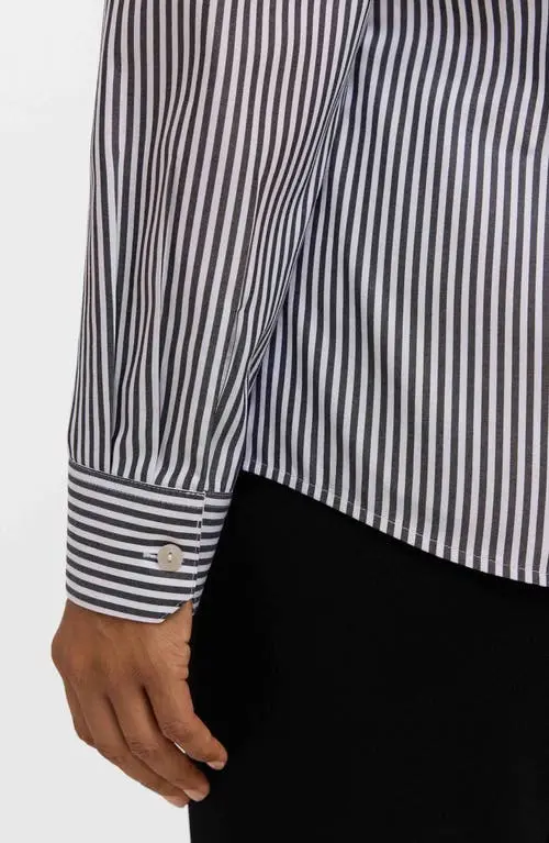 Foxcroft Dianna Stripe Cotton Button-up Shirt - Black/white