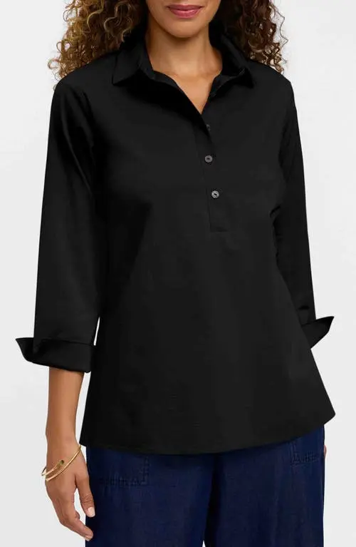 Foxcroft Therese Button Back Popover Shirt - Black