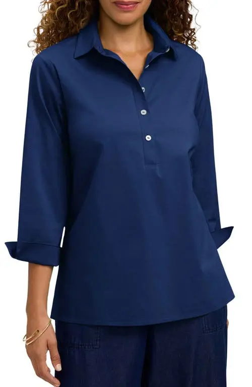 Foxcroft Therese Button Back Popover Shirt - Navy Blue