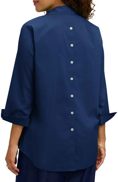 Foxcroft Therese Button Back Popover Shirt - Navy Blue