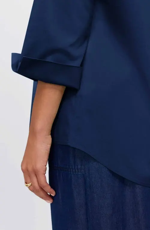 Foxcroft Therese Button Back Popover Shirt - Navy Blue