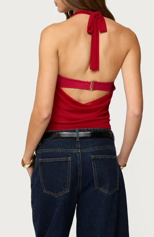 EDIKTED Issey Layered Cowl Neck Top - Burgundy