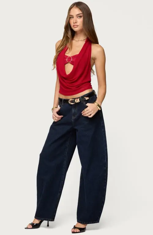 EDIKTED Issey Layered Cowl Neck Top - Burgundy