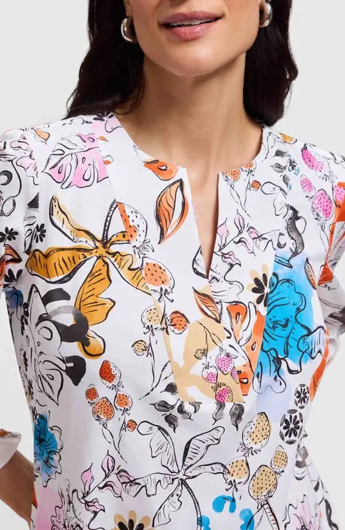 Foxcroft Floral Cotton Popover Top - Orange Multi