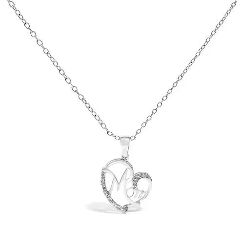 HAUS OF BRILLIANCE Silver Cursive Mom Heart Diamond Accent Pendant Necklace - White