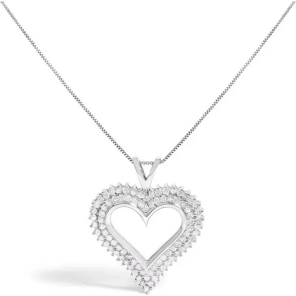 HAUS OF BRILLIANCE 925 Sterling Silver 1.00 Ctwt Diamond Open Heart Pendant Necklace - White