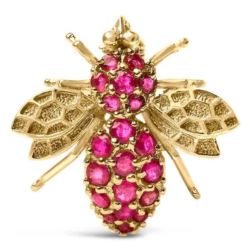 HAUS OF BRILLIANCE 14k Gold Ruby Bee Brooch - Yellow