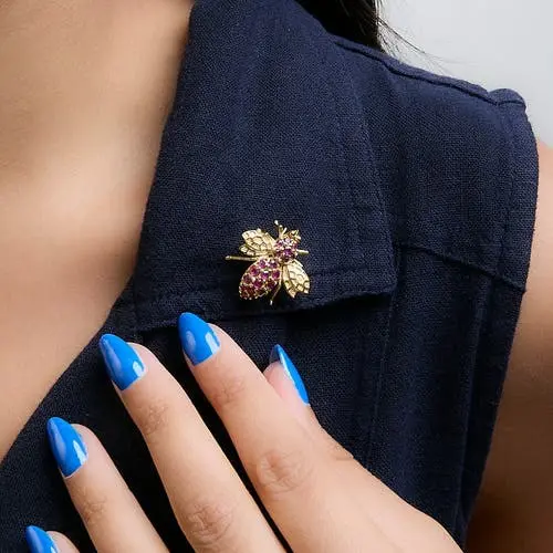 HAUS OF BRILLIANCE 14k Gold Ruby Bee Brooch