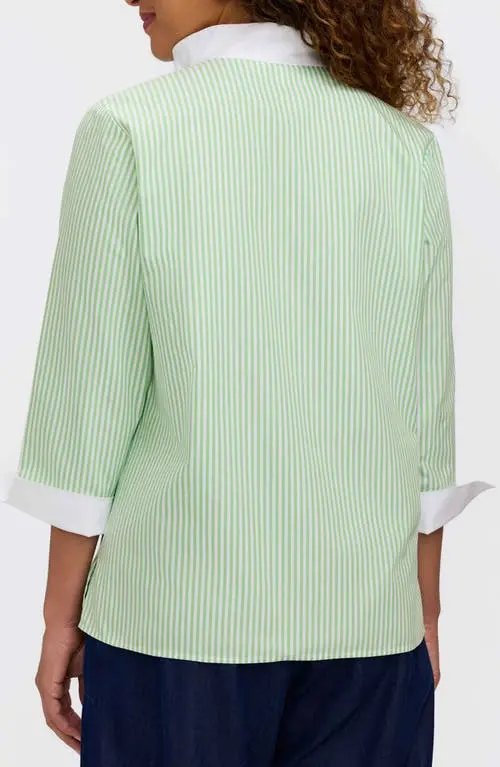 Foxcroft Tammy Ruffle Collar Cotton Top - Mojito Green/white
