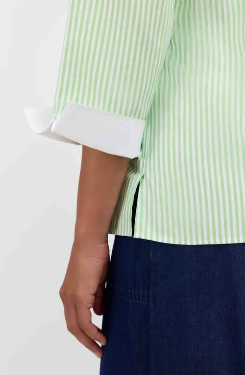 Foxcroft Tammy Ruffle Collar Cotton Top - Mojito Green/white