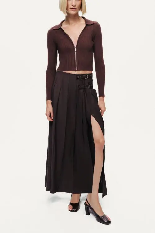 NOCTURNE Belted Pleated Maxi Skirt
