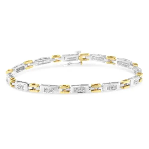 HAUS OF BRILLIANCE 10k Two-tone Gold Diamond Geo Link Bracelet - Yellow