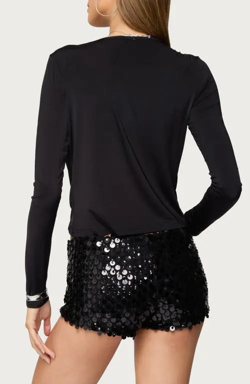 EDIKTED Draped Neck Long Sleeve Top - Black