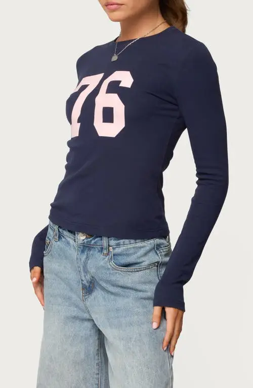 EDIKTED Stretch Cotton Graphic T-shirt - Navy