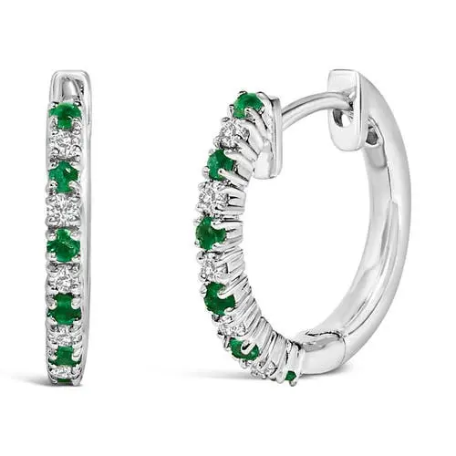 HAUS OF BRILLIANCE 10k Gold Emerald And Diamond Huggie Hoop Earrings - White
