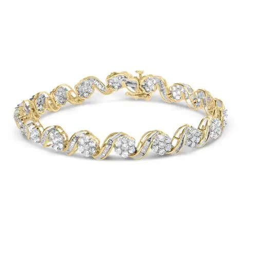 HAUS OF BRILLIANCE 10k Gold 5.00 Cttw Diamond Floral Link 7.25" Bracelet - Yellow
