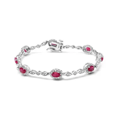 HAUS OF BRILLIANCE 10k Gold Ruby And Diamond Link Bracelet - White