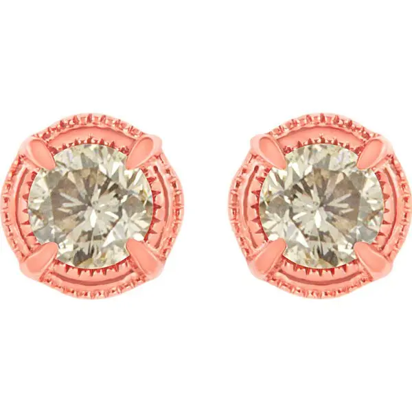 HAUS OF BRILLIANCE 925 Sterling Silver 1 Carat Diamond Stud Earrings - Rose
