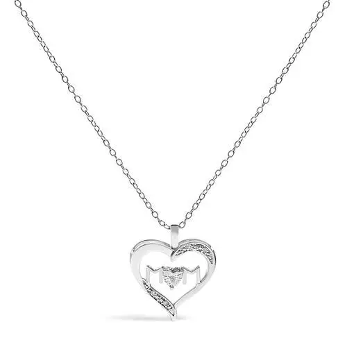 HAUS OF BRILLIANCE Silver Diamond Accent Heart Pendant Necklace - White