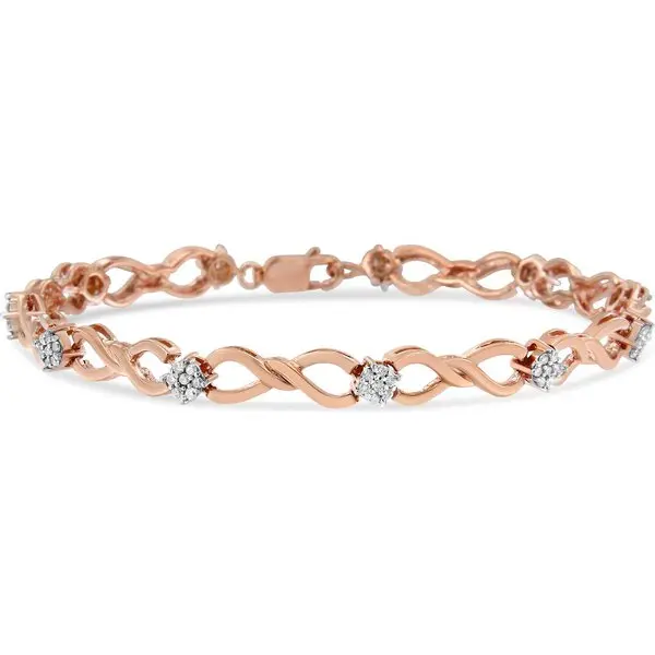 HAUS OF BRILLIANCE 10k Rose Gold Diamond Cluster Infinity Weave Link Bracelet - Pink
