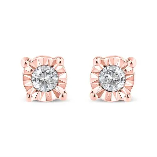 HAUS OF BRILLIANCE Silver 1/10 Cttw Round Brilliant-cut Diamond Stud Earrings - Rose