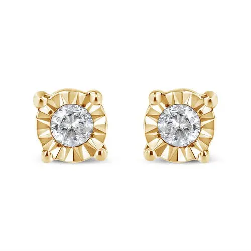 HAUS OF BRILLIANCE Silver 1/10 Cttw Round Brilliant-cut Diamond Stud Earrings - Yellow