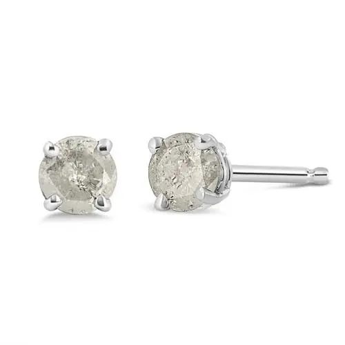 HAUS OF BRILLIANCE Silver 0.75 Cttw Round Diamond Stud Earrings - White
