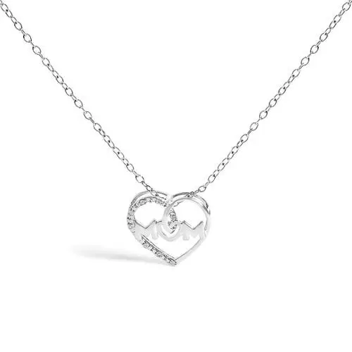 HAUS OF BRILLIANCE Silver Diamond Accent Mom Heart Pendant Necklace - White