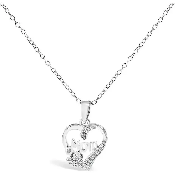 HAUS OF BRILLIANCE Silver Heart Pendant Necklace With Diamond Accents - White