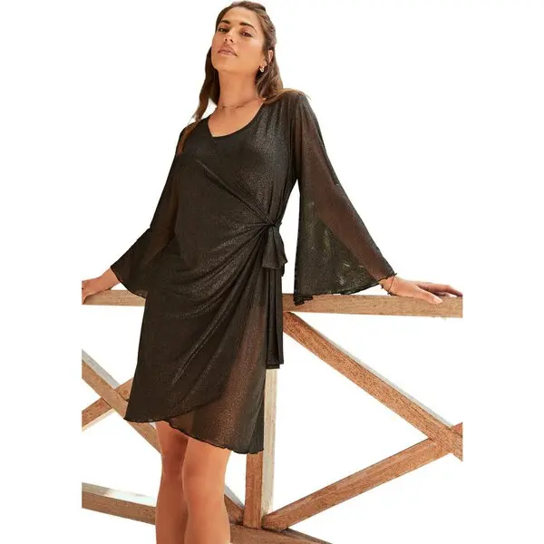SWIM 365 Sheer Wrap Cover-up - Black Gold Foil