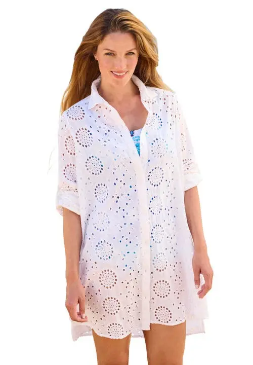 SWIM 365 Eyelet Cover-up Shirt - White