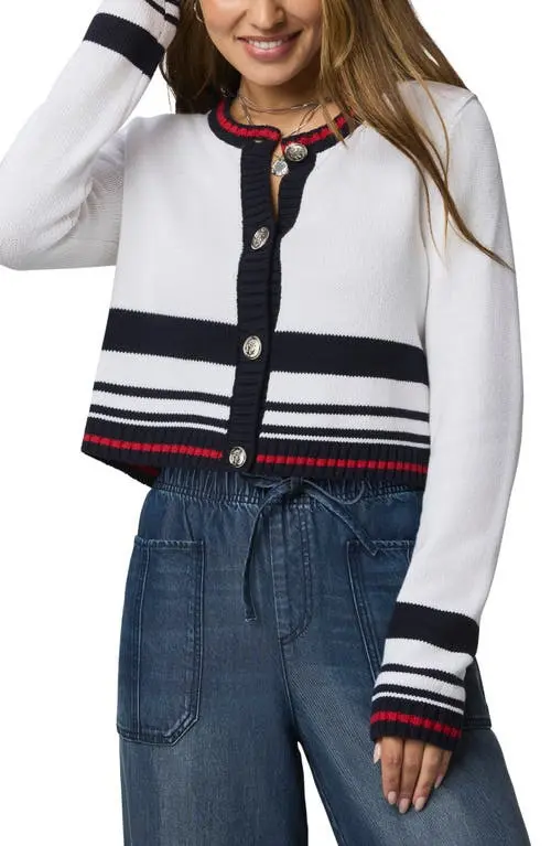 Splendid Striped Knit Cardigan - White/navy/rouge