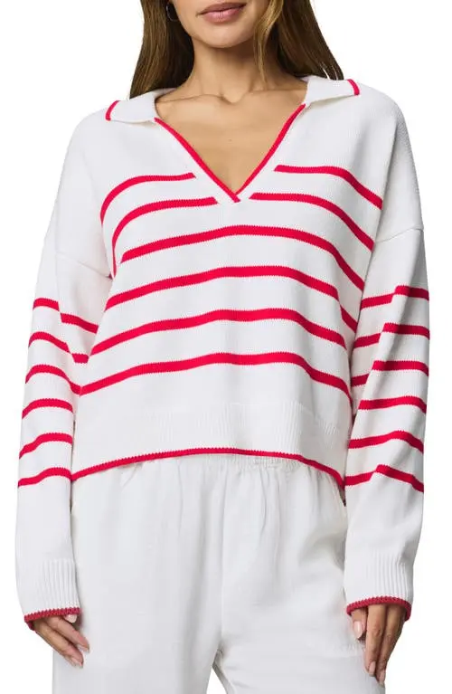 Splendid Arden Stripe Polo Sweater - White/rouge