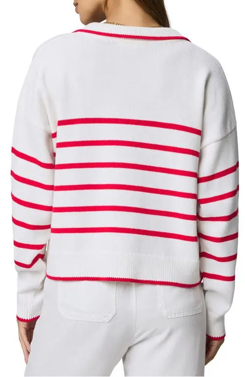 Splendid Arden Stripe Polo Sweater - White/rouge