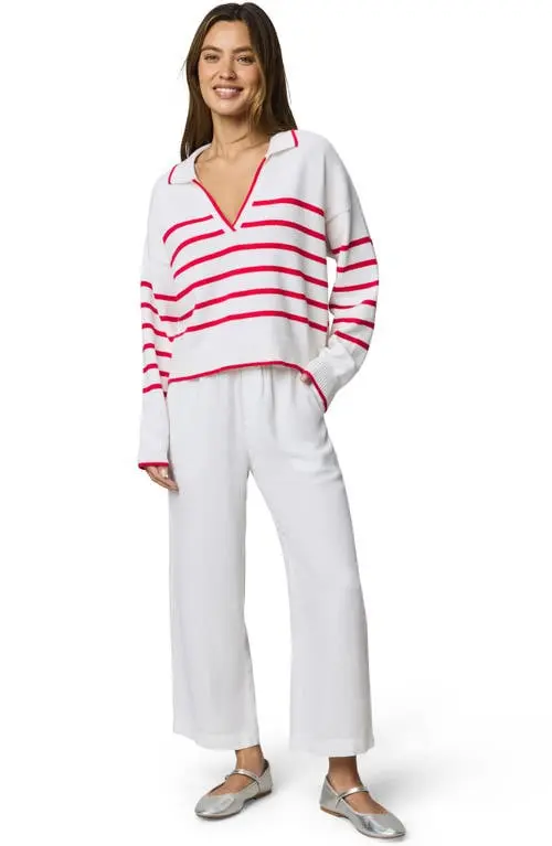 Splendid Arden Stripe Polo Sweater - White/rouge