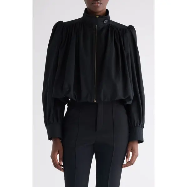 Chloé Crop Balloon Hem Cotton Zip Jacket