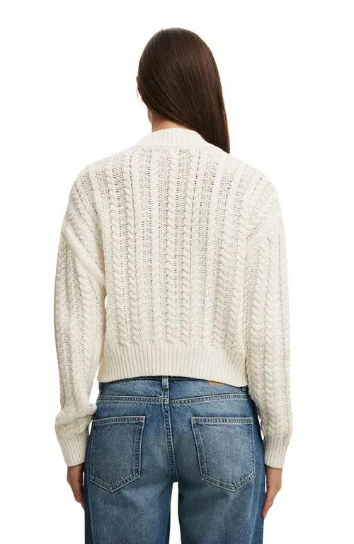 COTTON ON Boxy Mock Neck Cable Knit Sweater - Porcelain