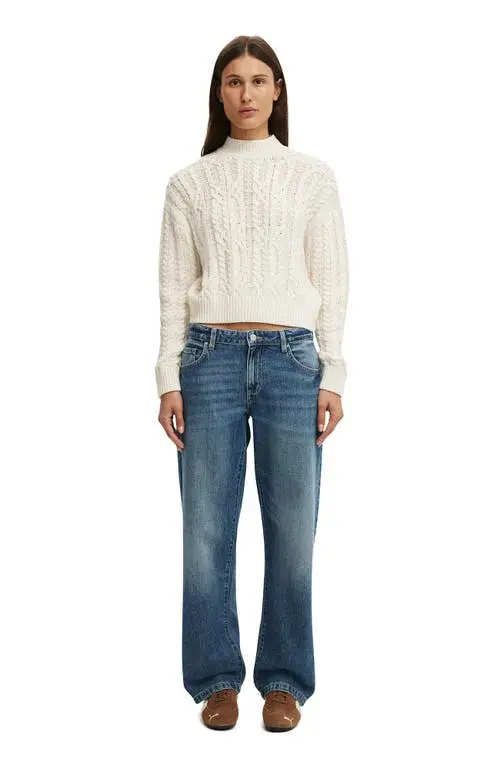 COTTON ON Boxy Mock Neck Cable Knit Sweater - Porcelain