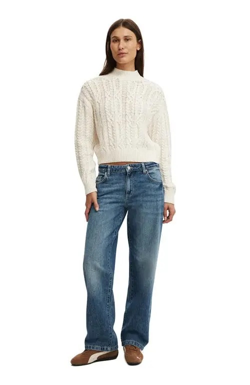 COTTON ON Boxy Mock Neck Cable Knit Sweater - Porcelain