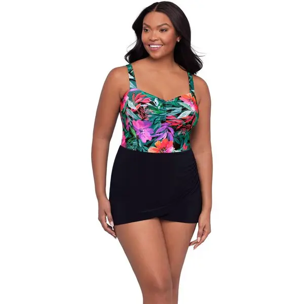 TRIMSHAPER Sweetheart Neckline Swimdress - Lush Paradise