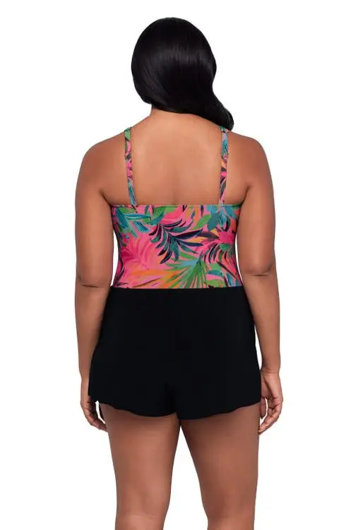 TRIMSHAPER Kim Surplice Swim Romper - Amazonian Palms