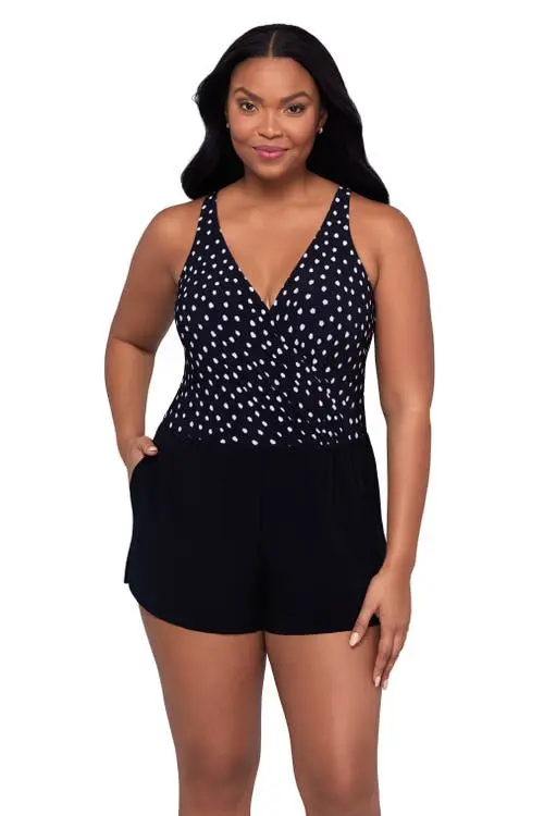 TRIMSHAPER Kim Surplice Swim Romper - Confetti Dot