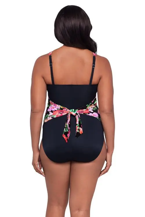 TRIMSHAPER Amy Square Neck Back Tie One-piece Swimsuit - Desert Flora